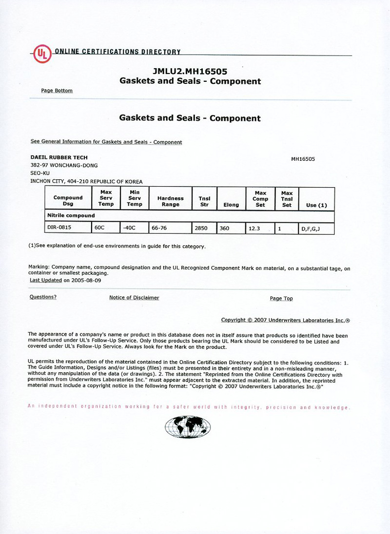 Certificate | Daeil Rubber Tech Co.,Ltd.